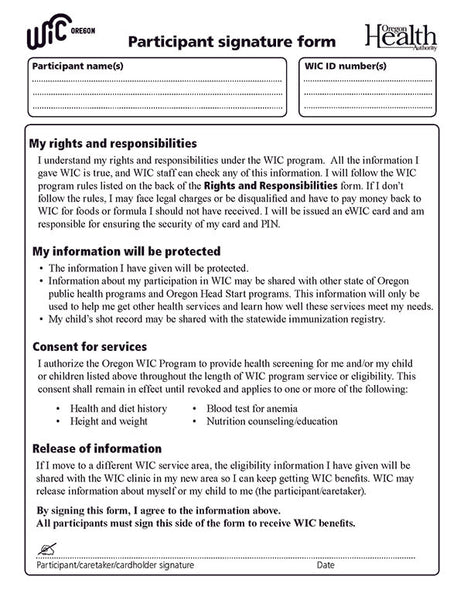 Participant Signature Form – Oregon WIC
