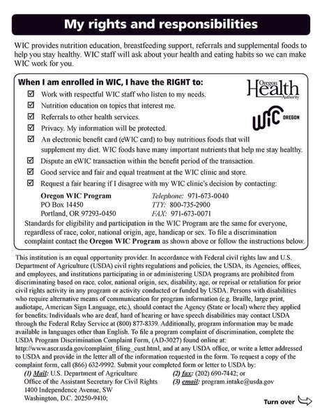 My Rights and Responsibilities – Oregon WIC